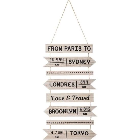 Déco Murale en Bois Pancarte Voyage 74 X 30 cm - Décoration maison ...