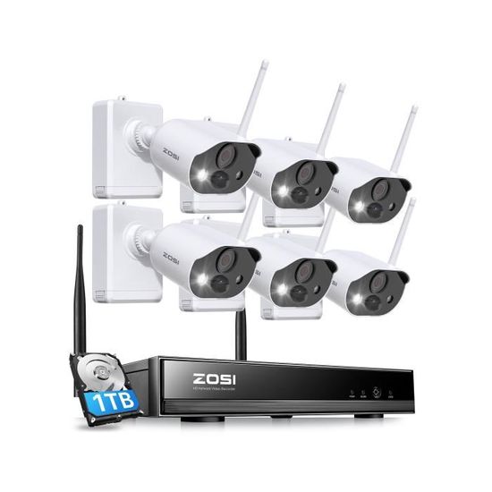 ZOSI C306 3MP Kit Caméra Extérieure WiFi Batterie, 8CH 1To NVR 6 Caméra ...