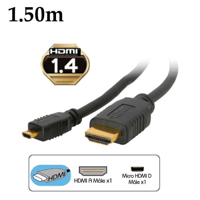 Cordon Micro HDMI 1m50 - ELYPSE - HDMI 1.4 Full HD - Résolution ...
