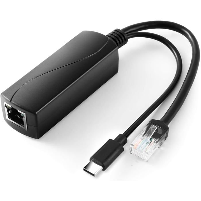 REVODATA 2.5G Type C PoE Splitter 5V/4A, 48V PoE vers USB-C 5V/4A 20W Sortie, Ethernet 2.5Gbps ...