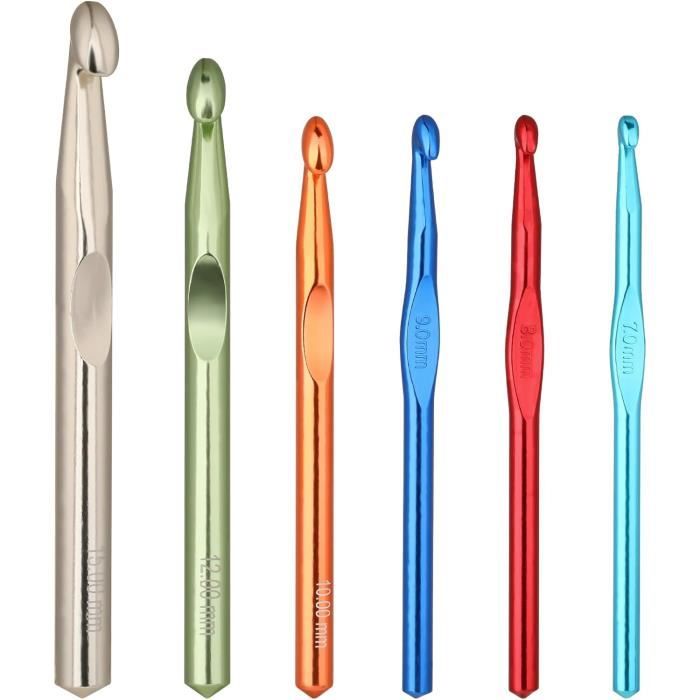 Lot De 6 Grands Crochets De 7-8-9-10-12-15 Mm Avec Poignée En Aluminium, Aiguilles À Tricoter ...
