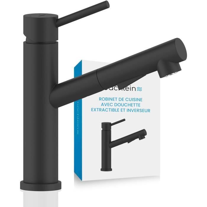 Robinet de cuisine Rosandro (noir mat) Mitigeur monocommande en acier ...
