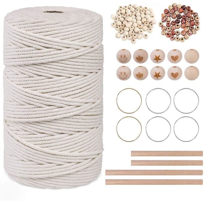 Corde Macramé 3mm*200m, Fil Macrame Coton Naturelle Ficelle Corde Coton ...