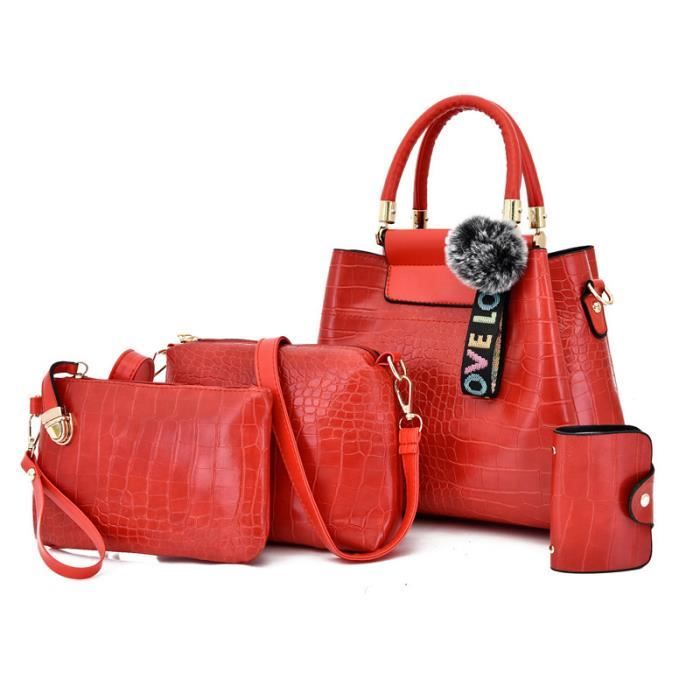 Sac a Main Femmes Rouge Sac à Bandoulière D'épaule Fourre-Tout Sac 4pcs ...