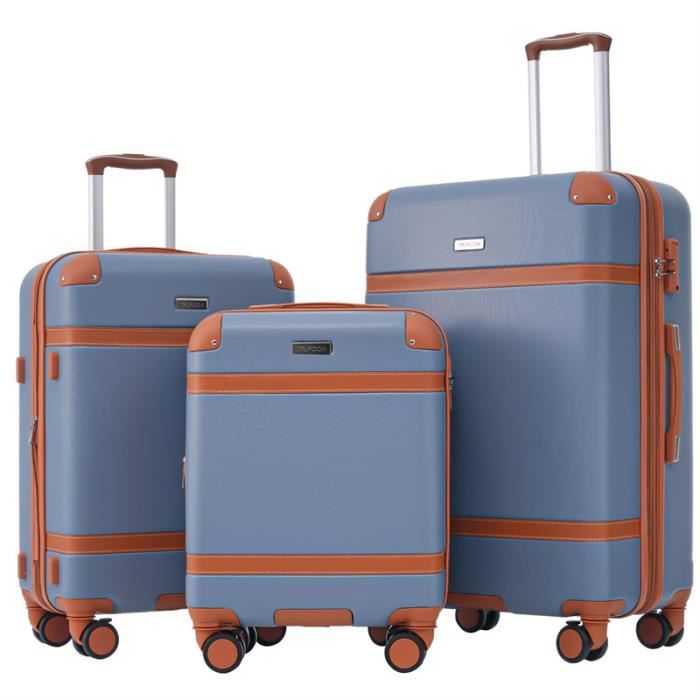 Set de valises rigides - DREAMMESPACE - Bleu brume+marron - 4 roulettes ...