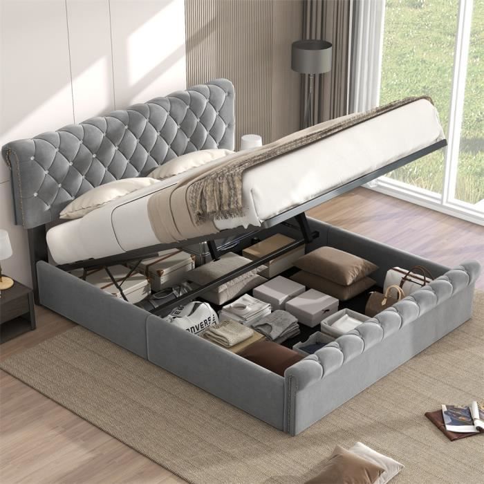 DRIPEX Lit rembourré en velours 140 x 200 cm,lit double adulte,lit ...