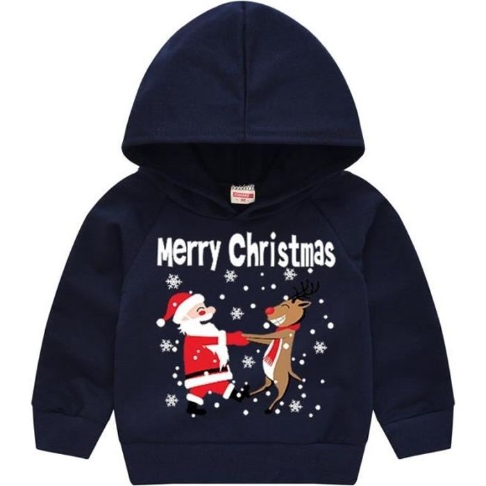 Pull de Noël Enfant à Capuche Automne-Hiver Pullover Imprimé Manches ...