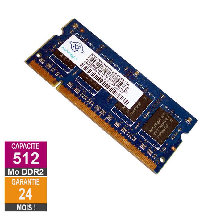 Barrette Mémoire 512Mo RAM DDR2 Nanya NT512T64UH8A1FN-37B SO-DIMM PC2 ...