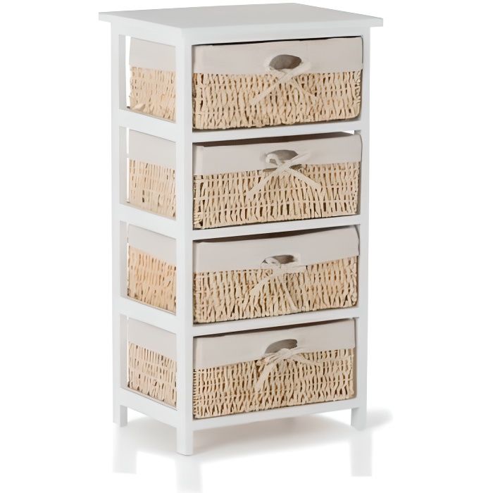 SHELVES Commode 4 Tiroirs Blanc/Toile Blanche - Cdiscount Maison