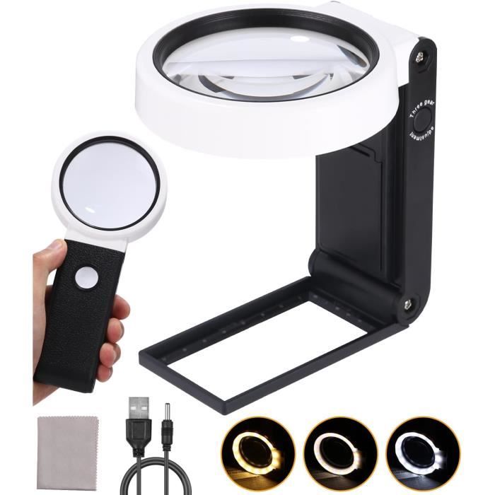 Zawaer Loupe de Lecture, 25X Loupe LED, Loupe Grossissante avec 18 LED et Support, Loupe ...