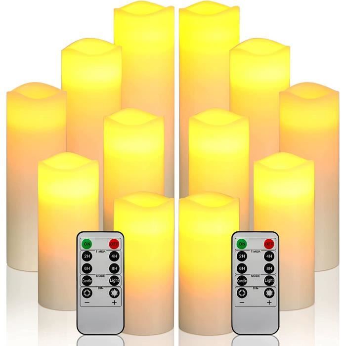 Da by bougies LED sans flamme Lot de 12 à piles en cire véritable ivoire avec minuterie à ...