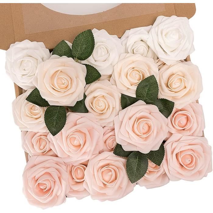 Fleurs Artificielles Roses,25Pcs Mousse Rose Avec Feuille Et Tige ...
