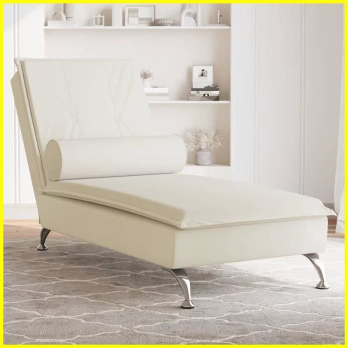 DXBK Chaise longue de massage avec traversin crème velours 379457 ...