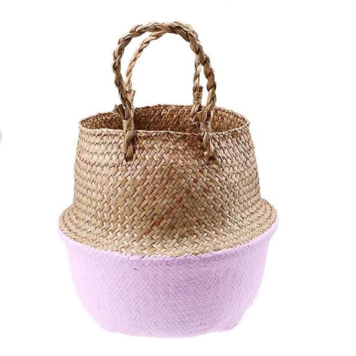 HA17558-WHISM à Linge Panier De Rangement Pliant À La Main Paille Pot ...