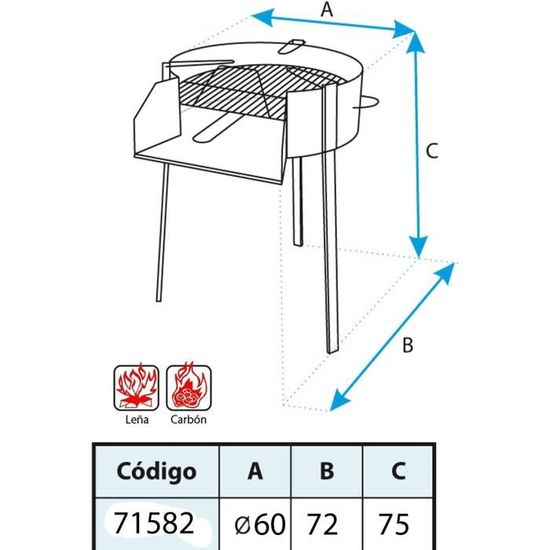 IMEX EL ZORRO Barbecue à Charbon sur Pied Grill Ronde Noir (Ø 60 x 75 ...