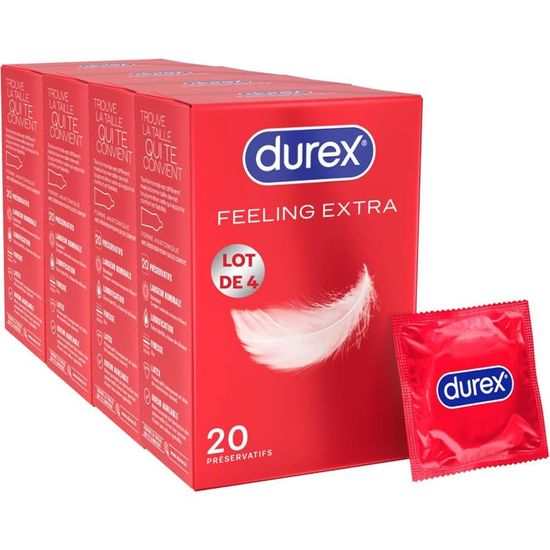 Durex - Lot de 40 Préservatifs Feeling Extra - Fins & Extra Lubrifiés ...