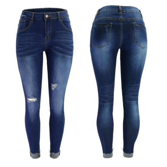 Pantalons jeans Femmes taille basse Sexy Frange Retournement Bleu Bleu - Cdiscount Prêt-à-Porter