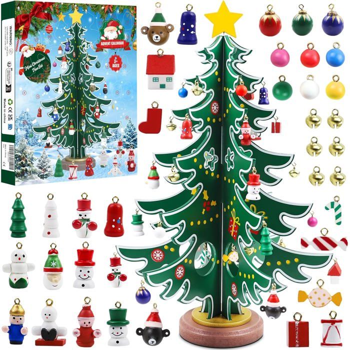 Calendrier de l'Avent avec sapin en bois - SYSSEN - 36 ornements ...