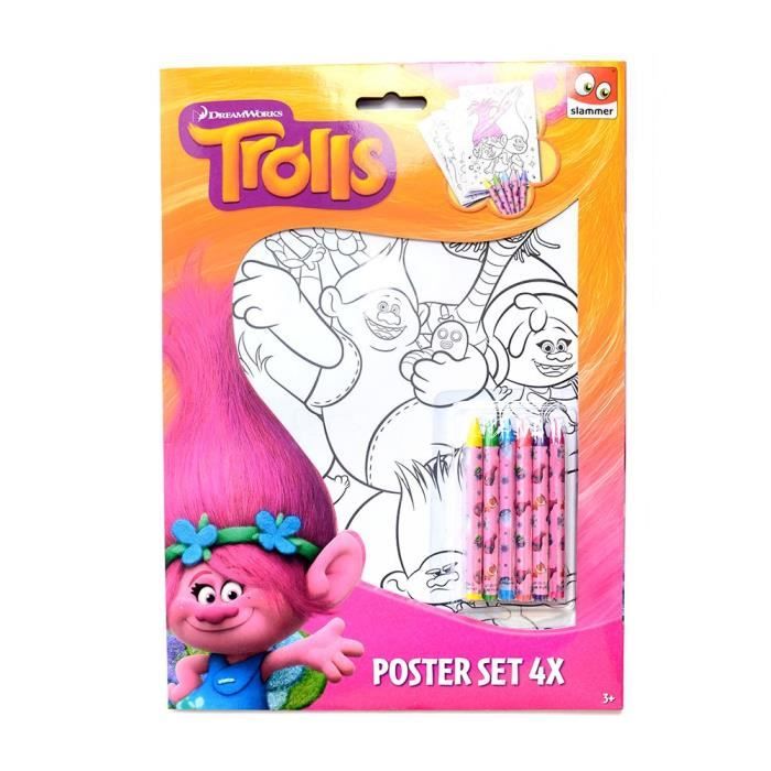 Set de coloriage Trolls 6 crayons + 4 dessin A4 Disney - Cdiscount Jeux ...