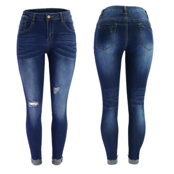 Pantalons jeans Femmes taille basse Sexy Frange Retournement Bleu Bleu - Cdiscount Prêt-à-Porter