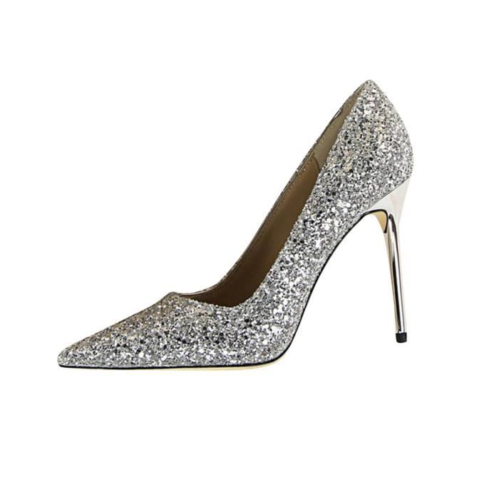 Escarpins Femme Sexy Sparkle Bout Pointu Fermé Talon Haut Aiguille ...