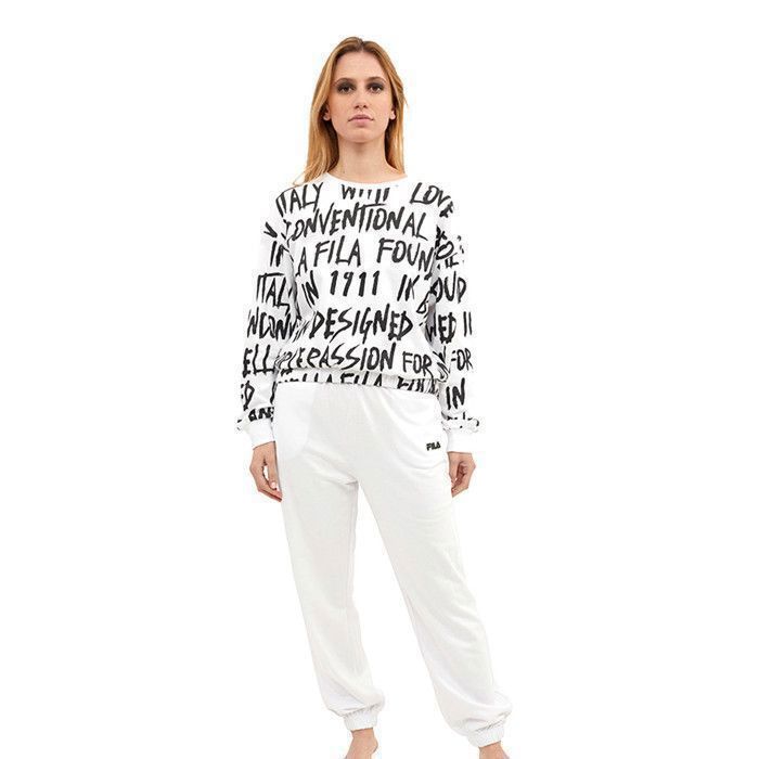 Pyjama femme en coton Fila - blanc - avec pantalon et sweatshirt Blanc ...