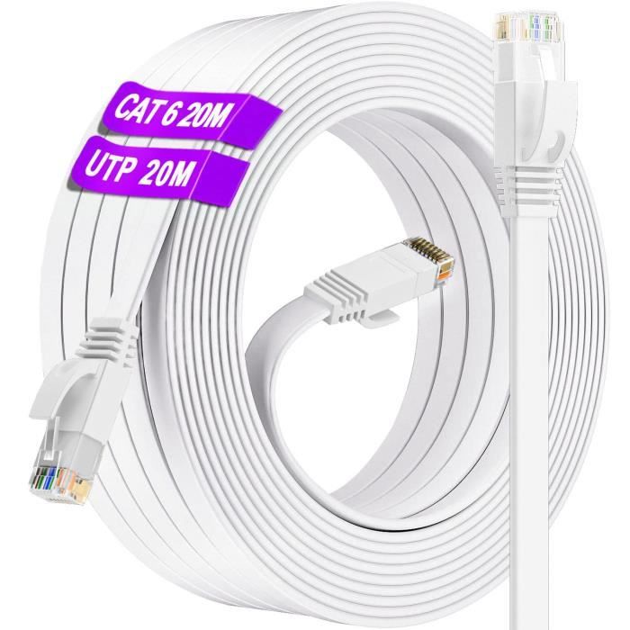 Cable Ethernet 20m, Cat 6 Cable Réseau 20m Plat, Cable RJ45 20m Blanc ...