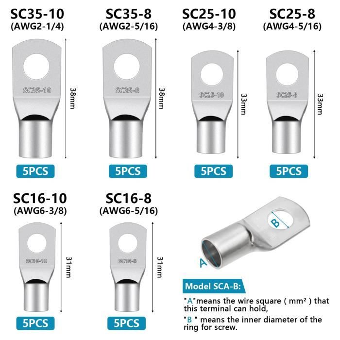 30 Pièces Cosses de Câble,Cosses Electriques,Cosse a Sertir,Cosses à ...