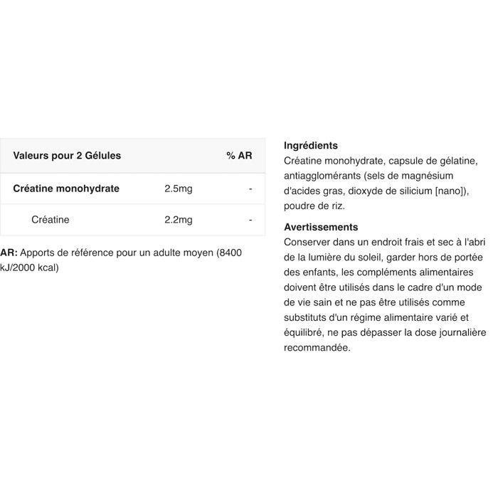 Créatine Optimum Nutrition - Creatine Monohydrate Caps - 200 Gélules ...