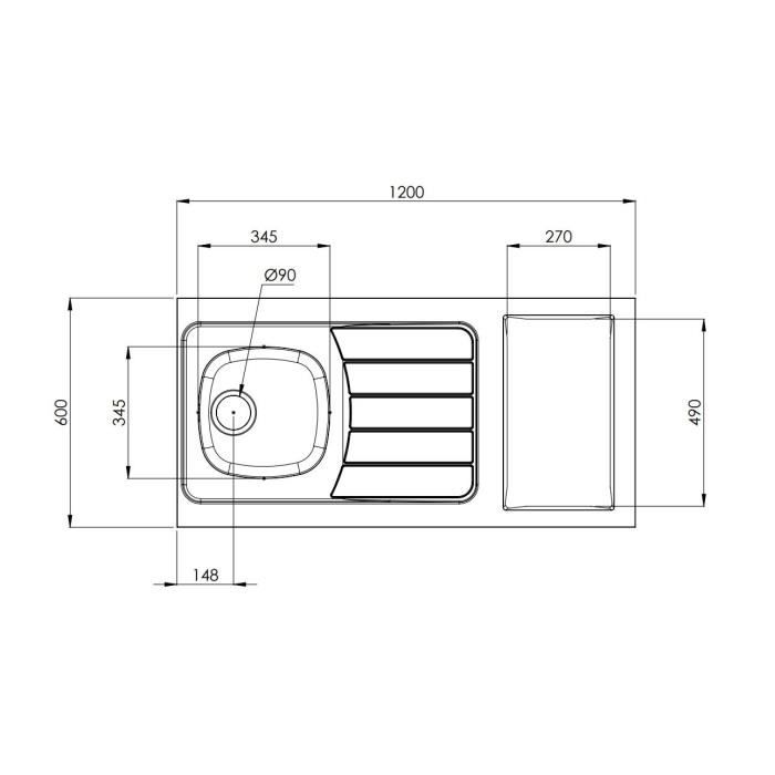 Evier kitchenette ISEO 1 cuve inox L1200mm - MODERNA - CPBD120A30 ...