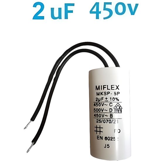 Condensateur Permanent Demarrage Moteur 2µF 2UF 450V 10% à Fils ...