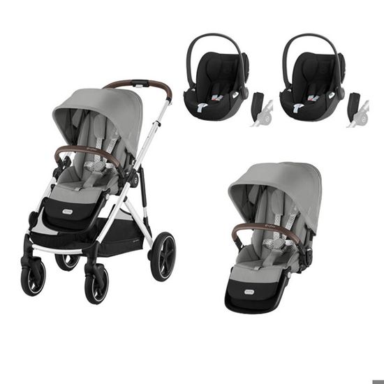 CYBEX - Poussette Jumeaux Gazelle S SLV Stone Grey + 2 Cloud T Sepia ...