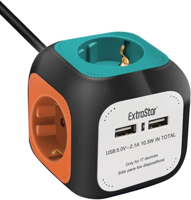 6 en 1 Cube multiprise avec 4 Prises USB + 2 Ports USB 5 V, 1,5 m, Max ...