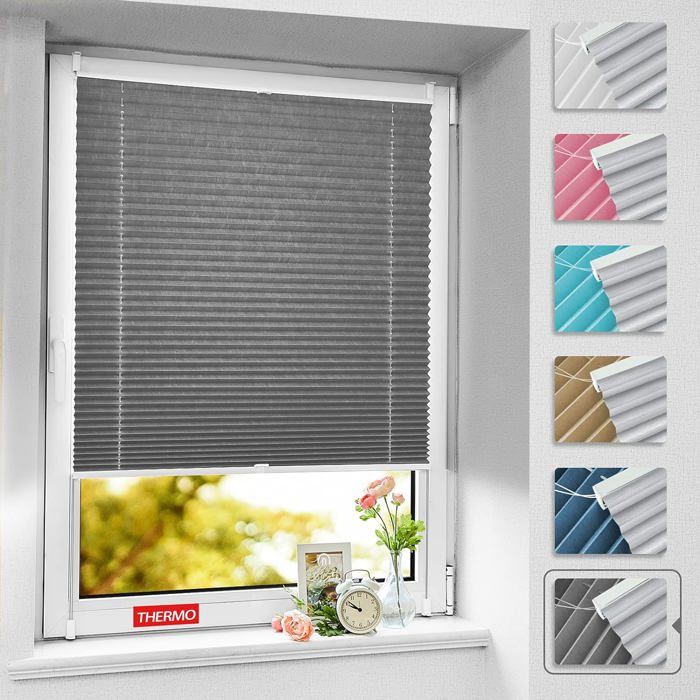 Store Plissé Sans Percage, Gris 60X100Cm, Isolant Thermique Opaque ...