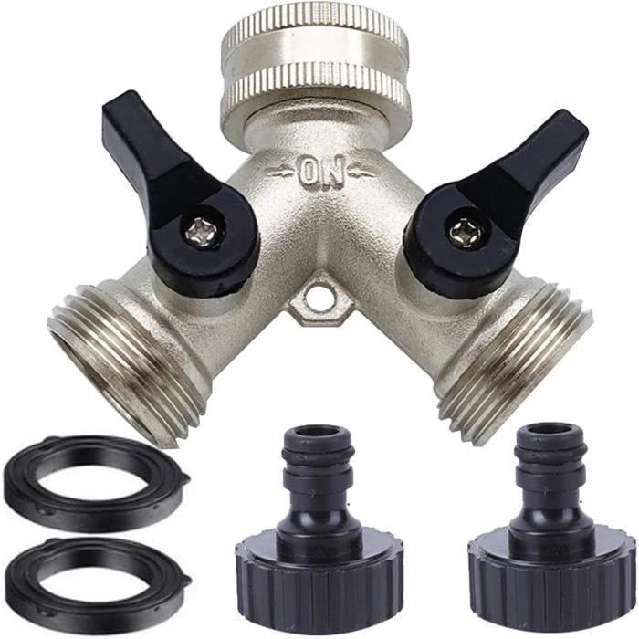 Adaptateur De Robinet À 2 Voies En Laiton,Robinet De Jardin 2 Voies Extérieurs - 3-4" Raccord De ...