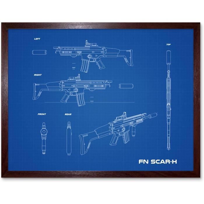 Fn Scar-H Machine Gun Assault Rifle Blueprint Plan Art Print Framed ...