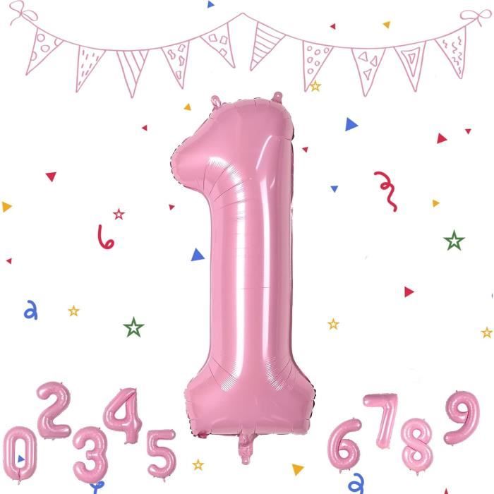Ballons Anniversaire 1 An Rose, 101 Cm Gros Ballon Chiffre Numéro 1, 1 ...