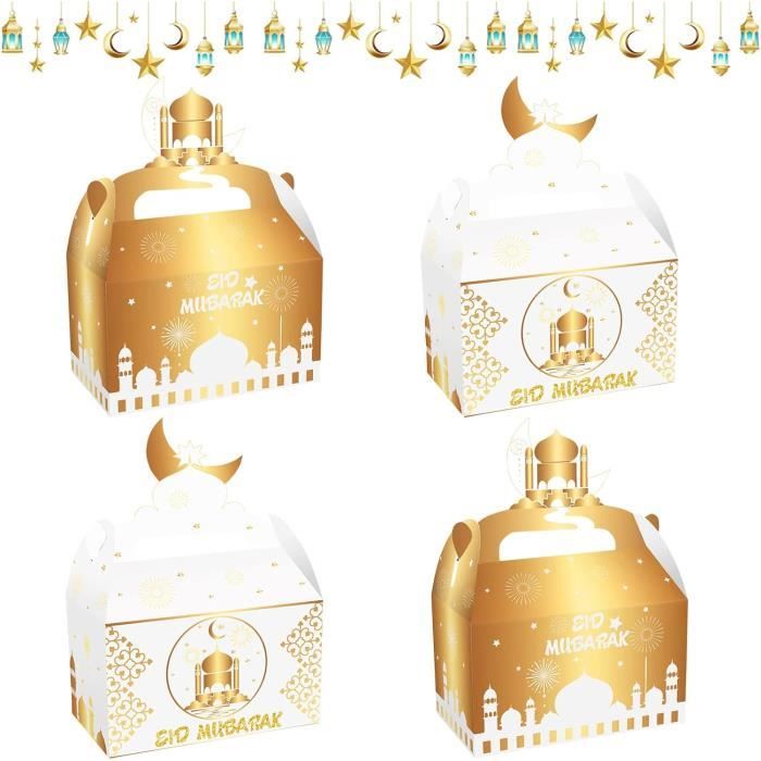 Lot De 12 Boîtes Cadeaux Eid Mubarak, Ramadan - Or Blanc - Sac De ...