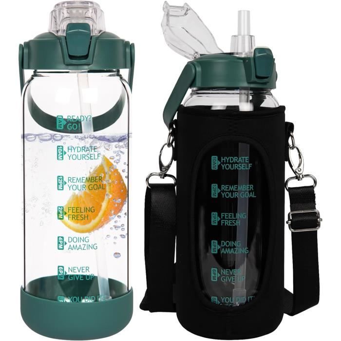1.5 Litre Sport Gourde D'Eau Avec Paille Et Temps Motivation Marqueur, 1.5L Grande Bouteille D ...