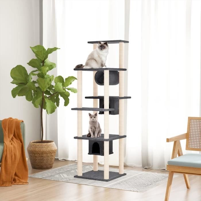 HEN - Arbre à chat avec griffoirs en sisal Gris foncé 169 cm ...