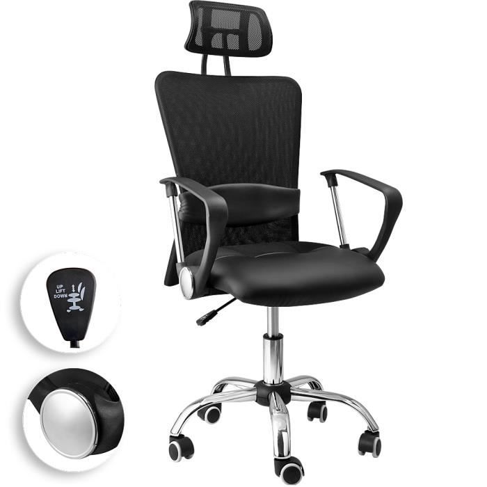 Chaise de bureau fauteuil ajustable pc ordinateur en similicuir - noir ...