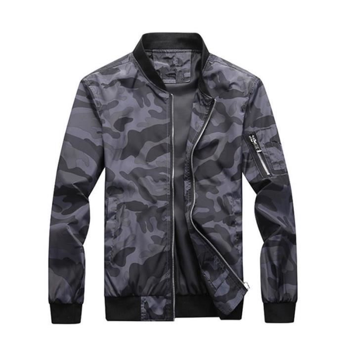 Veste homme printemps et automne camouflage slim casual Gris ...