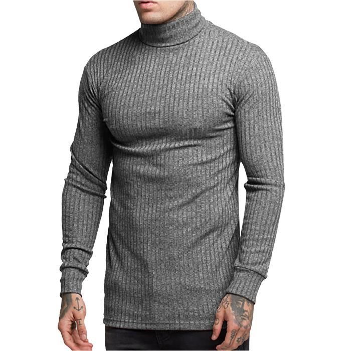 Inhzoy Pull Homme Col Roulé Hiver Chandails Casual Slim Fit à Manches ...