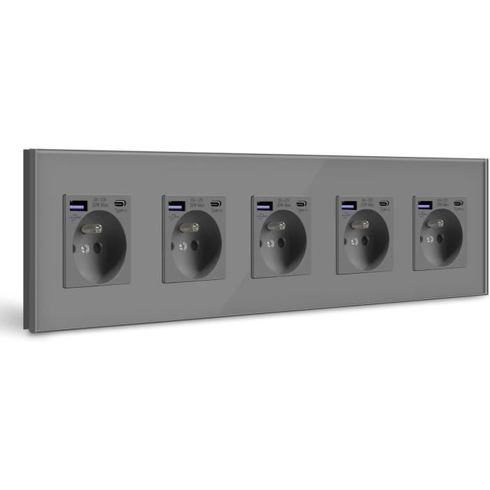 Quintuple Prise Murale Avec Usb C,Prise De Courant À Encastrer,16A ...