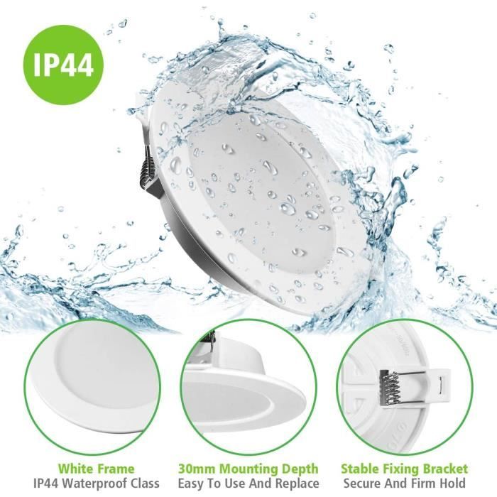 6 Pack LED Spots Encastrables Extra Plat Ultra-mince IP44 6W 500lm ...