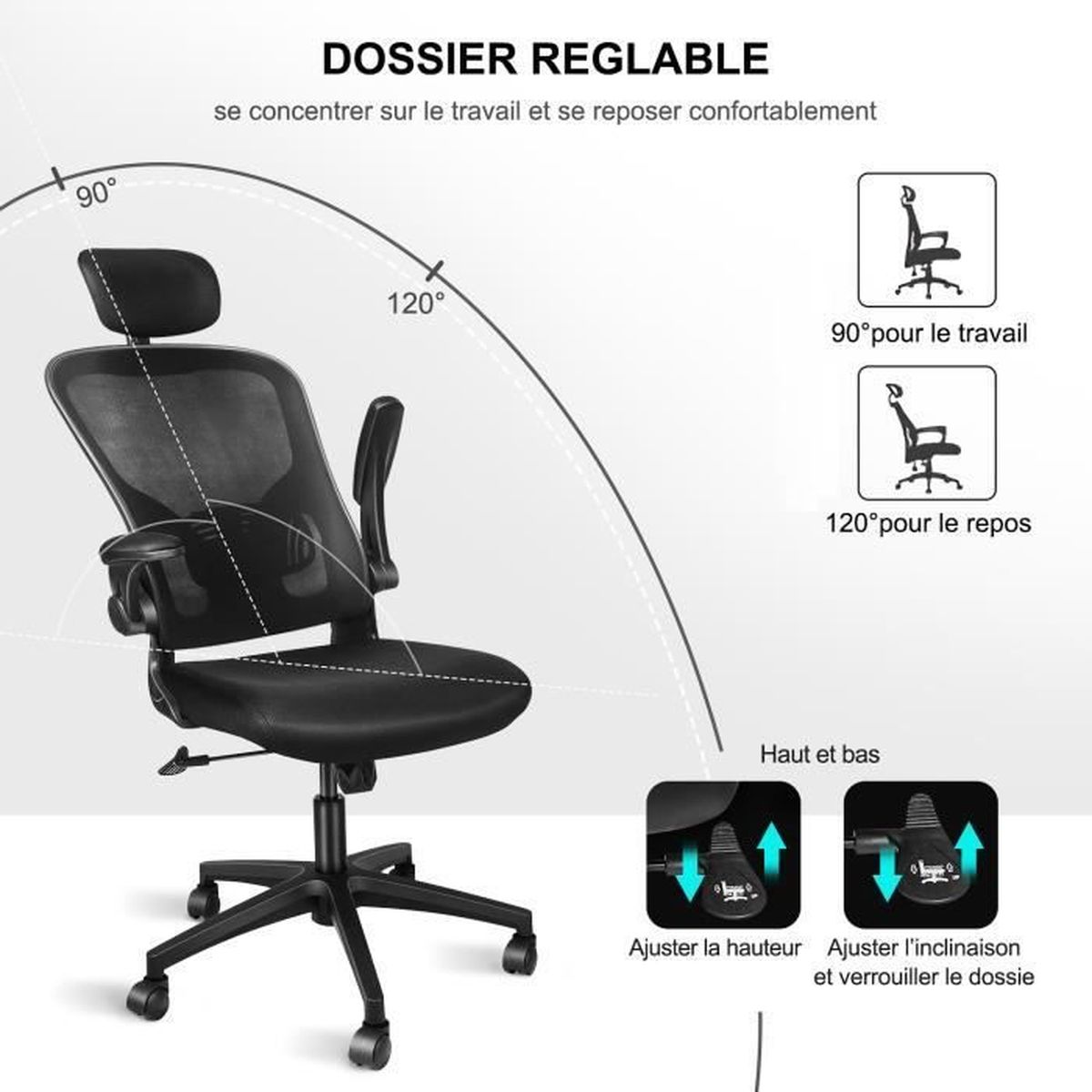 Fauteuil de bureau Naspaluro Chaise de Bureau Ergonomique - - avec 2D ...