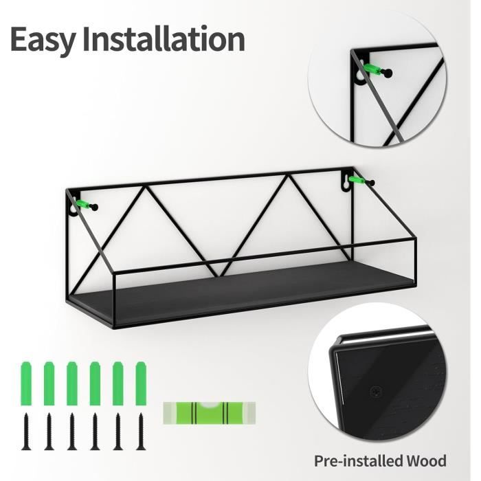 41CM Étagères Murales Noirs avec Un Rebord, Design Créatif en Fer en ...