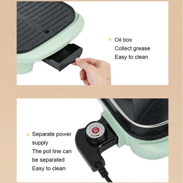 Luernas 3 En 1 Hot Pot Grill Bbq, 680W + 680W Grill Électrique Hot Pot ...