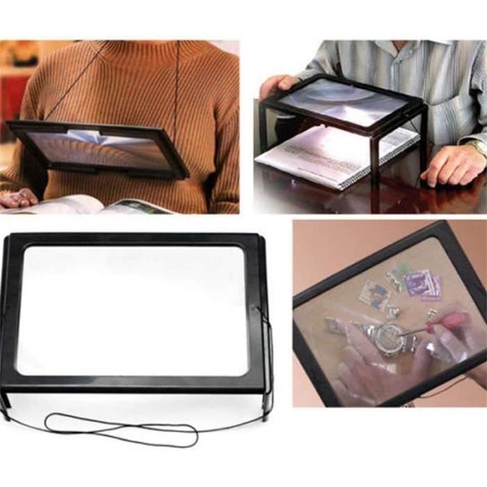 3X Loupe Pleine Page Loupe Grossissante De Lecture Avec 4 Led Lampes Eclairant Loupe Sur Pied ...