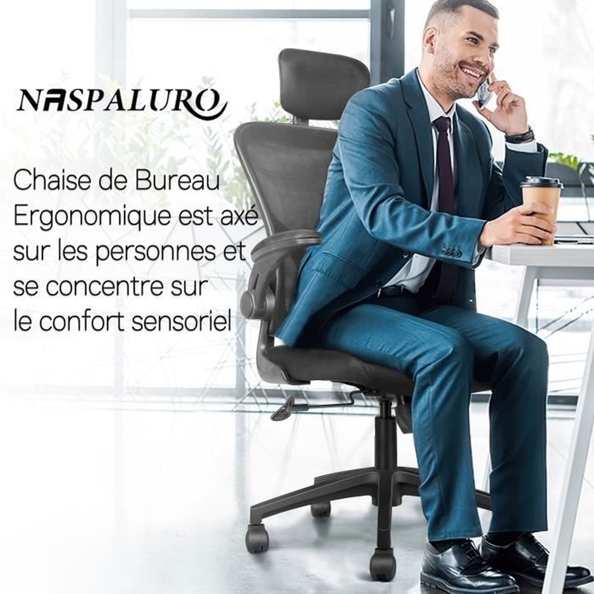 Fauteuil de bureau Naspaluro Fauteuil de bureau, chaise de bureau, en maille ergonomique ...